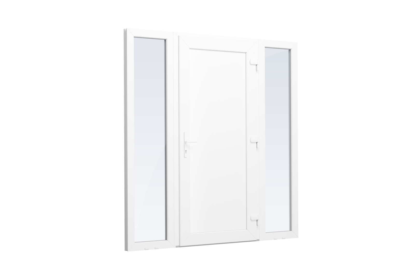 Vienvėrės lauko durys jungtos su 2 vitrinomis. Varčia su PVC užpildu ...